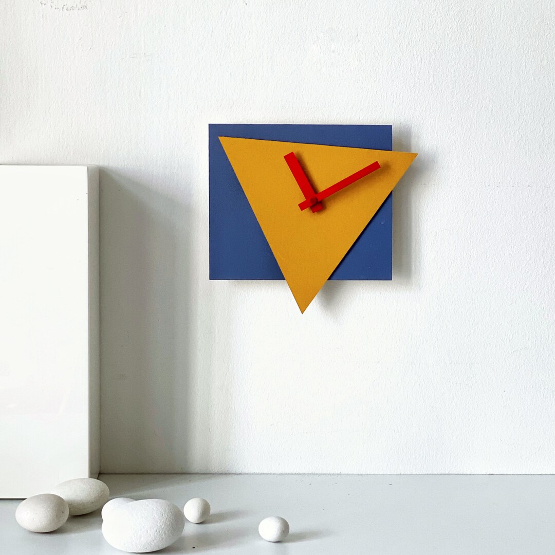 Blue and Yellow Pop Art Triangle Wall Clock: Modern Handcrafted ...