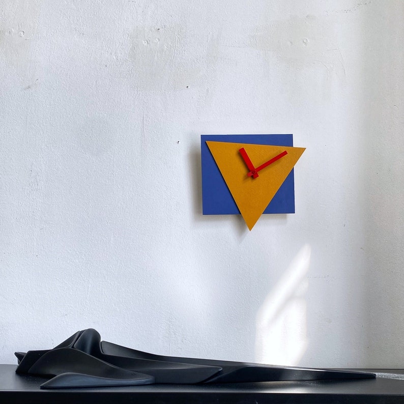 Blue and Yellow Pop Art Triangle Wall Clock: Modern Handcrafted ...