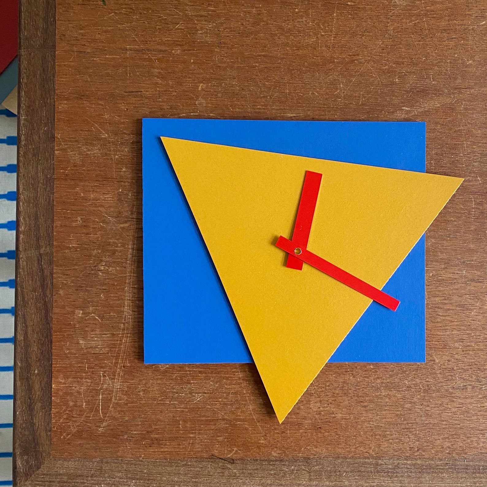Blue and Yellow Pop Art Triangle Wall Clock: Modern Handcrafted ...