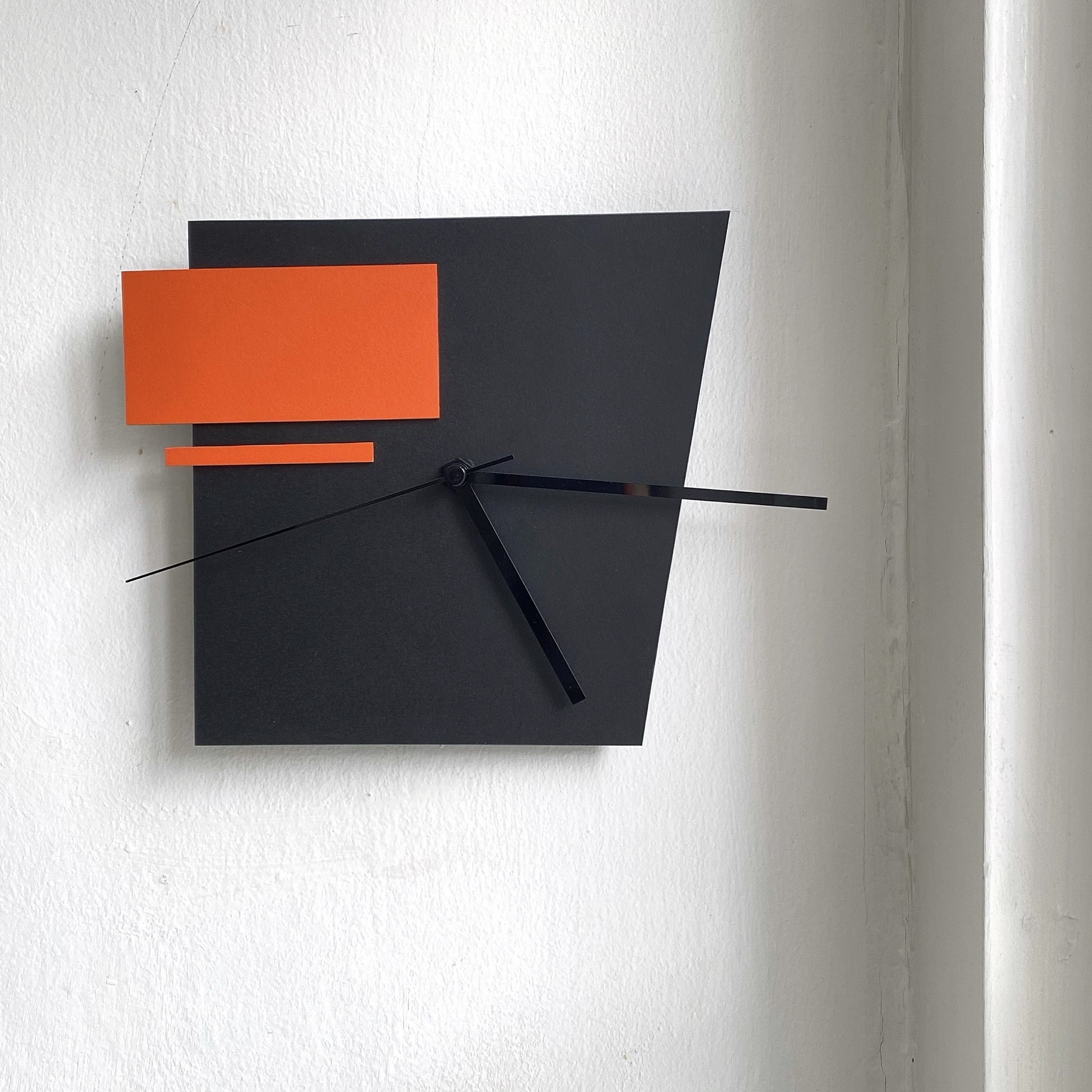 Punk Black and Orange Wall Clock: Handmade Suprematist Art Timepiece - Etsy