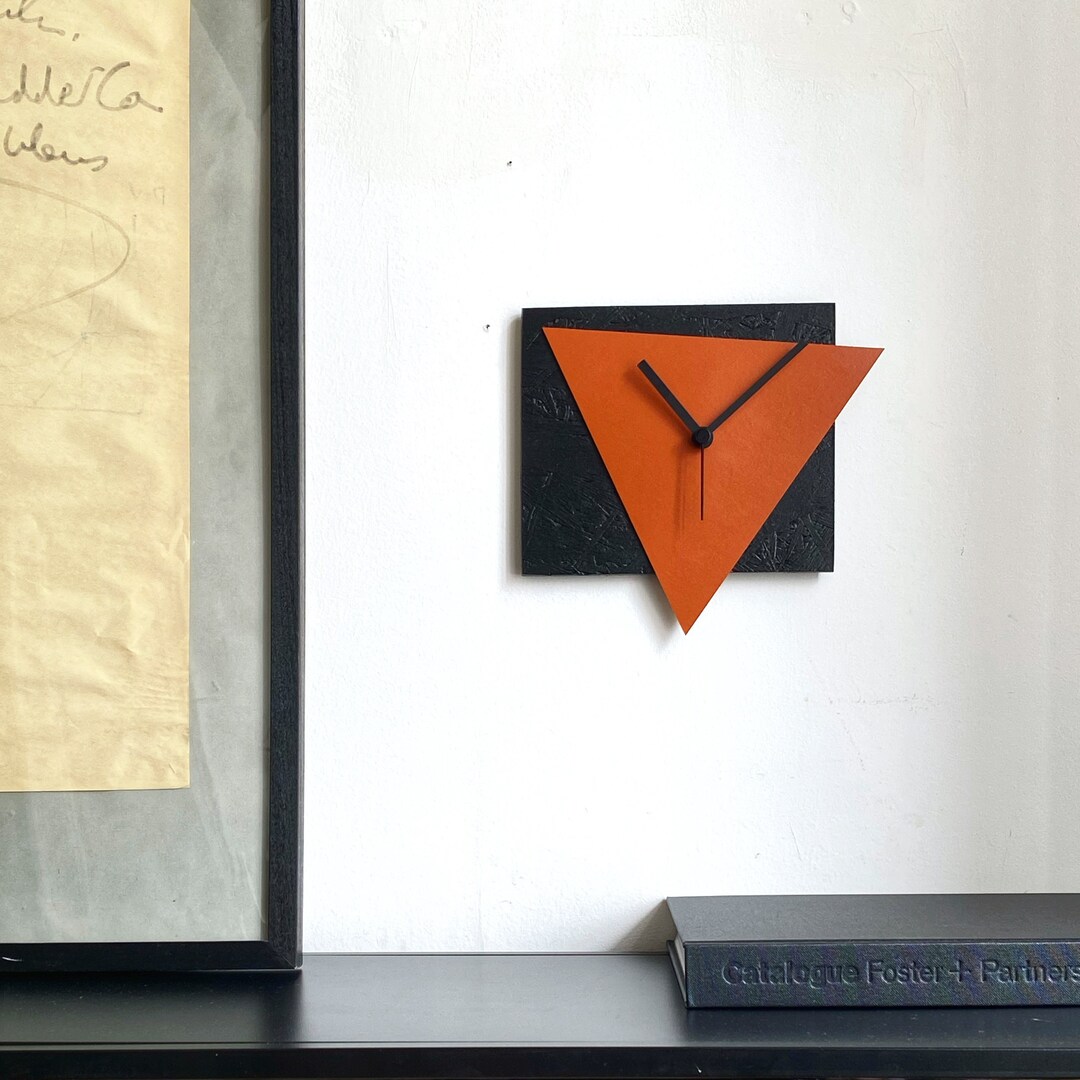 Orange Triangle Wall Clock: Handmade Geometric Linoleum & OSB Art - Etsy