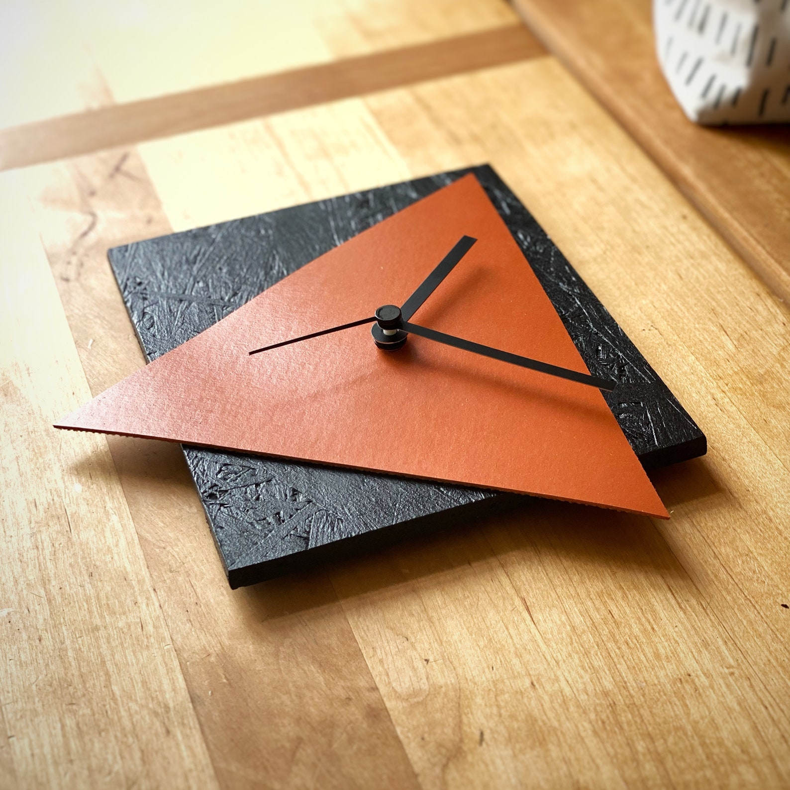Orange Triangle Wall Clock: Handmade Geometric Linoleum & OSB Art - Etsy