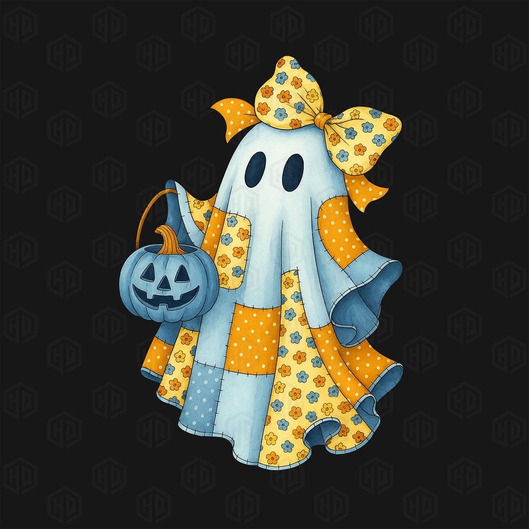 Retro Halloween Blue Denim Ghost Png, Trendy Patchwork Spooky Ghost Png ...