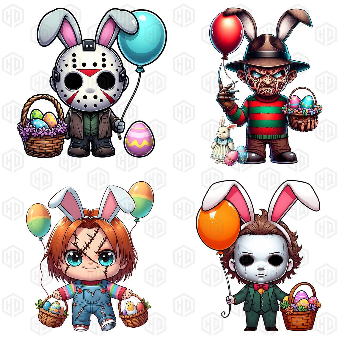 Chibi Horror Killers Easter Png, Horror Easter Png, Happy Easter Day ...