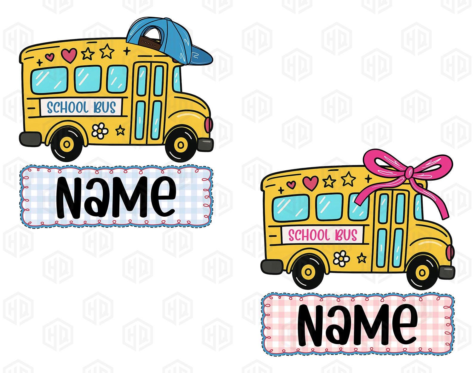 Custom School Bus With Name and Bow Png, Coquette First Day of School ...