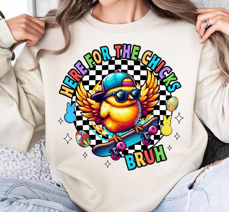 Here for the Chicks Bruh Png, Checkerboard Funny Rabbit Trendy Easter ...