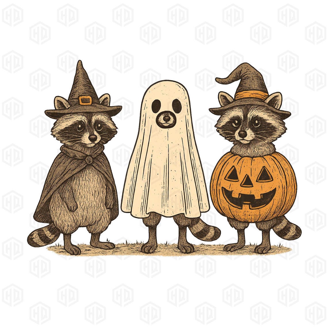 Retro Spooky and Feral Raccoon Png, Halloween Raccoon Png, Creepy Cute ...