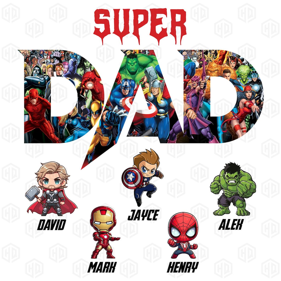 Custom Superhero Dad With Kids Names, Super Dad Png, Superhero Dad Png ...