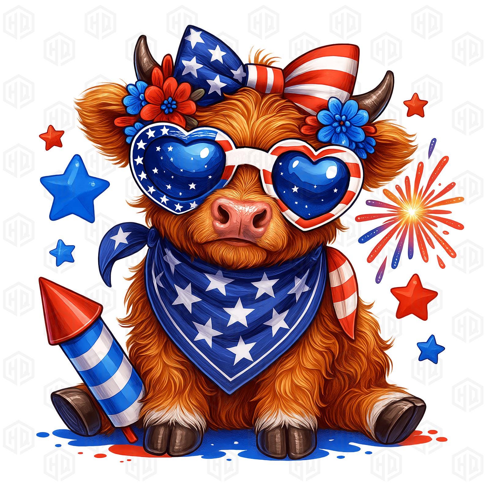 Highland Cow 4th of July Png, America Cute Cow Png, 4th of July Png ...
