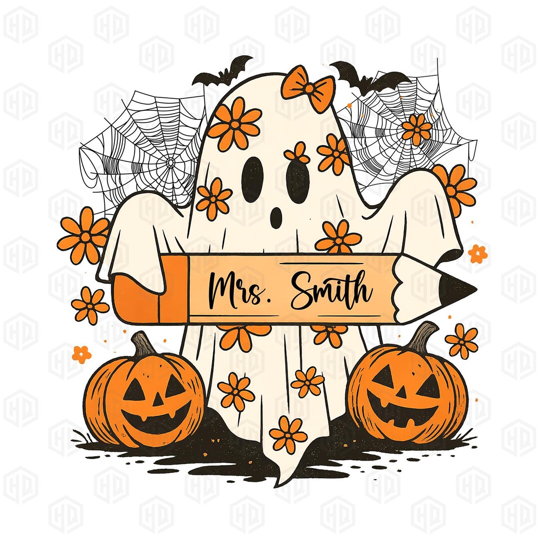 Retro Spooky Teacher Png, Halloween Cute Ghost Teacher Png, Teacher Boo ...