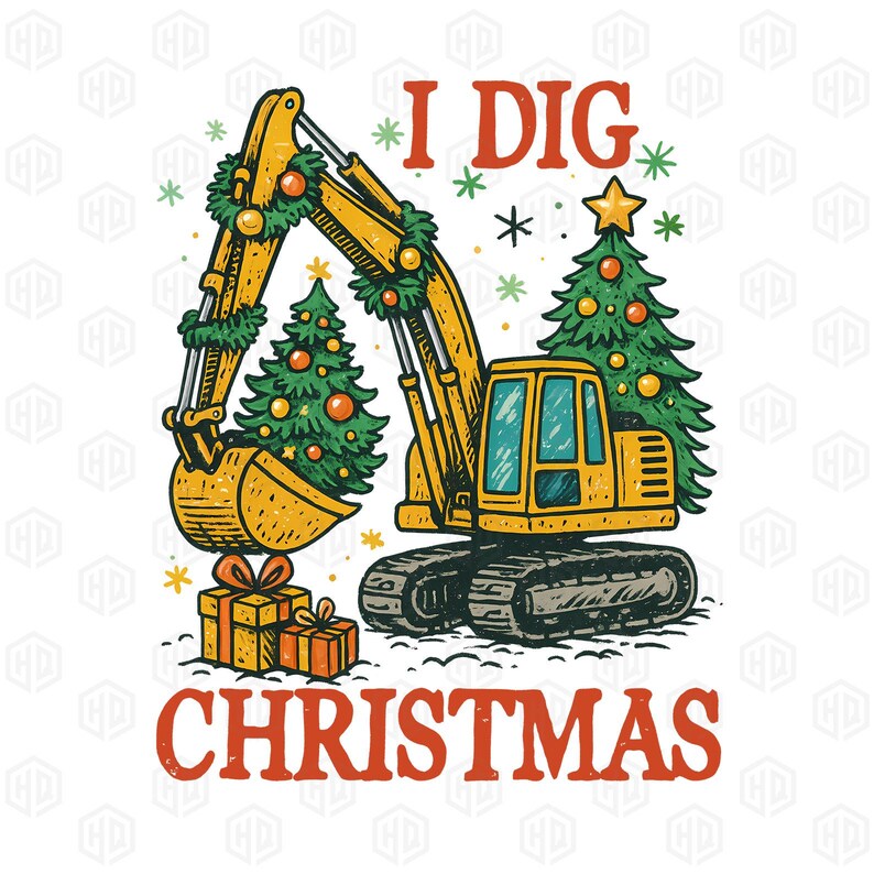 I Dig Christmas Png, Christmas Excavator Png, Kids Christmas Png, Boy ...