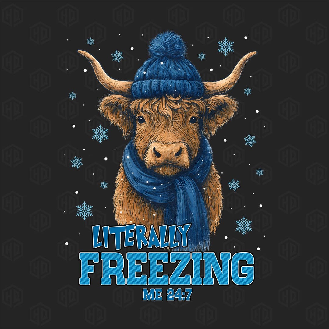 Funny Literally Freezing Highland Cow Png, Freezin Season Png, Western ...