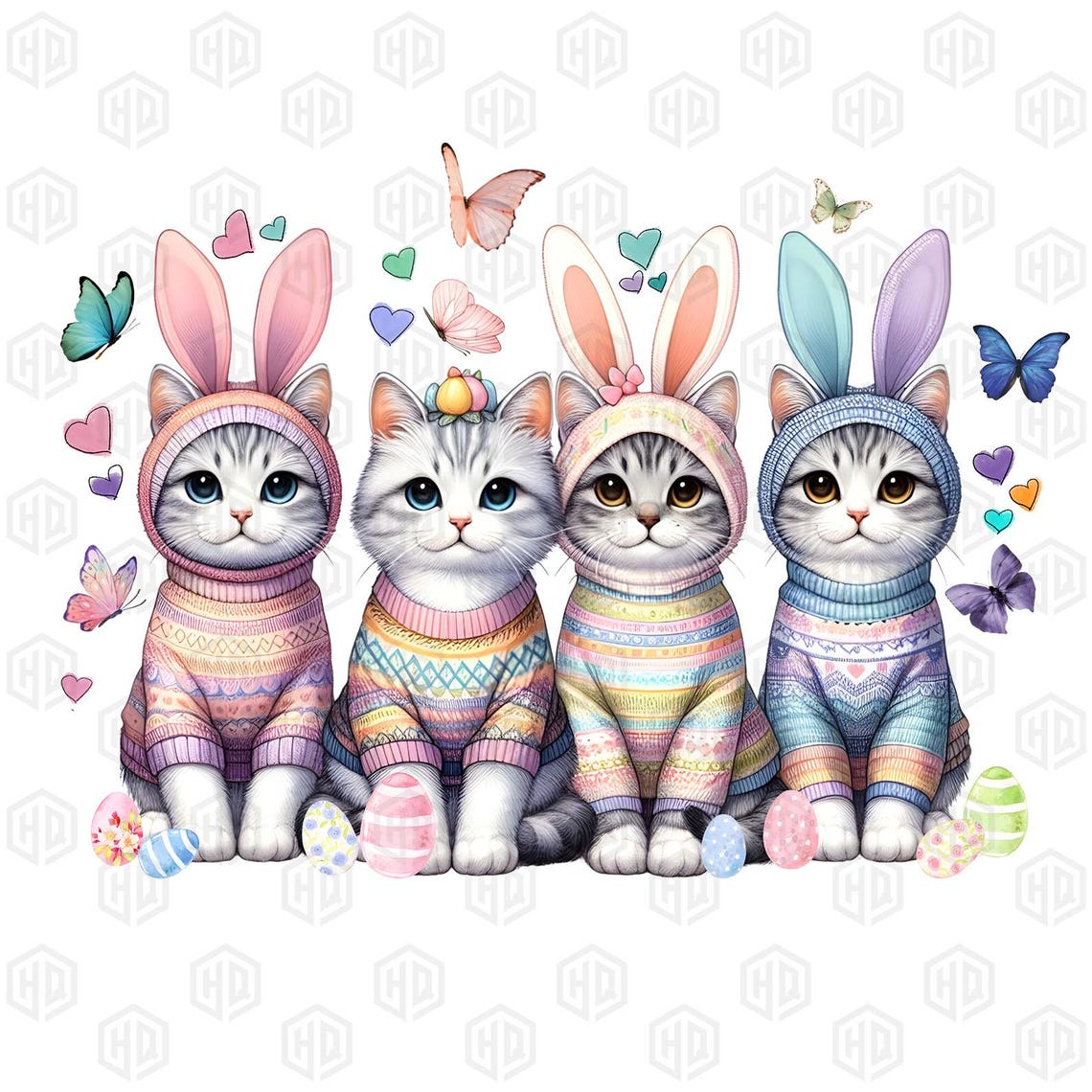 Cute Easter Cats Png, Easter Bunny Cat Png, Happy Easter Day Png, Funny ...