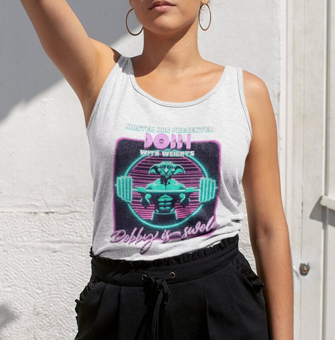 Swole Dobby Gym Tank Harry Wizard Workout Top 80s Neon Retro Graphic ...