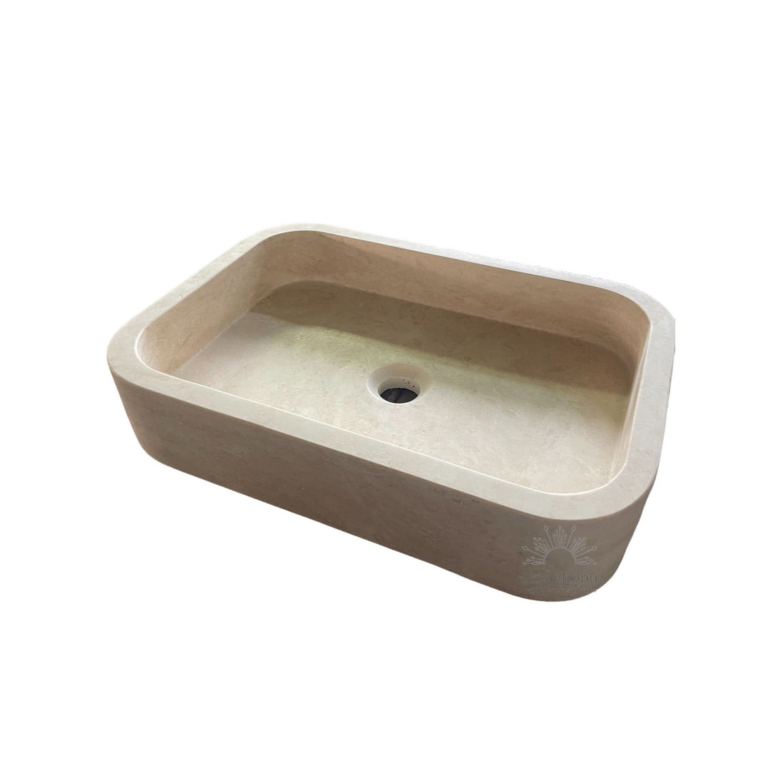 Rectangular Travertine Bathroom Vessel Sink, Stone Sink - Etsy