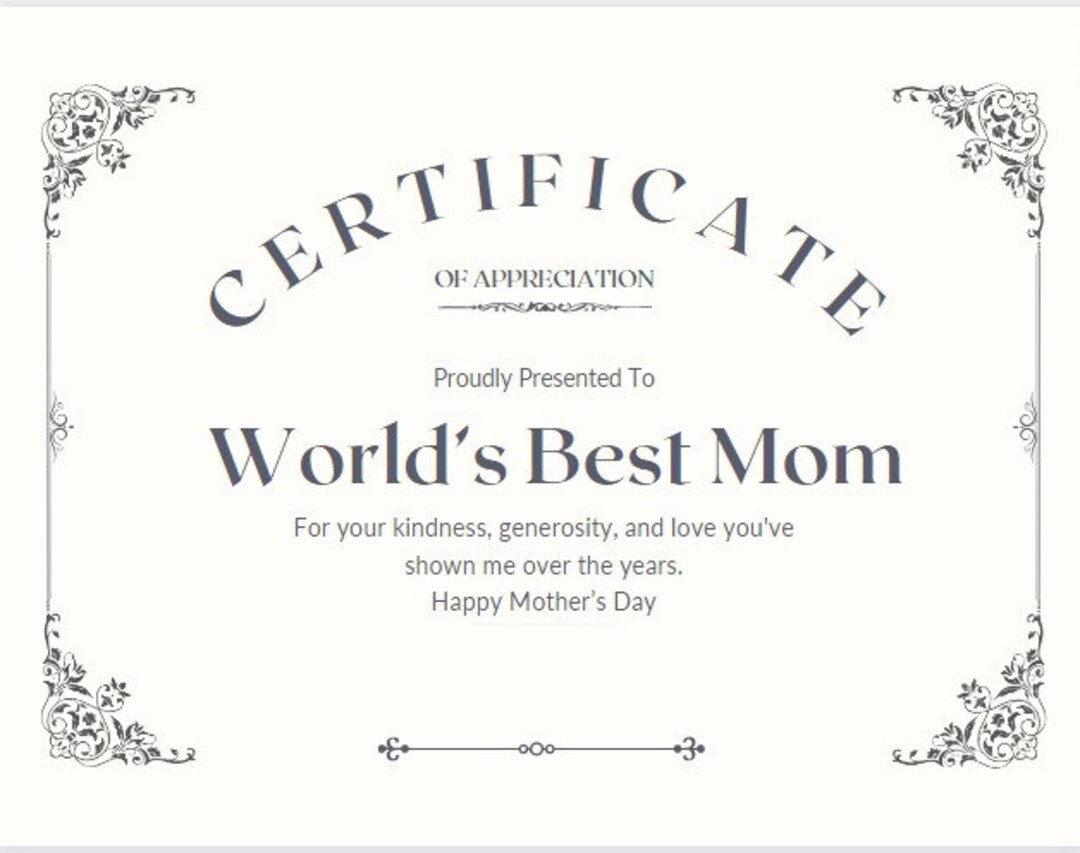 Best Mom Certificate Template, Customizable Gift for Mom, Printable ...