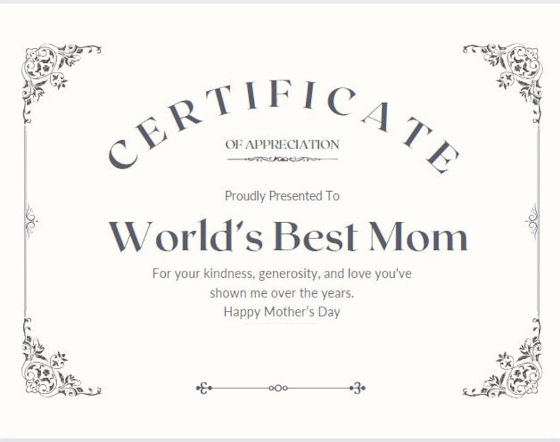 Best Mom Certificate Template, Customizable Gift for Mom, Printable ...