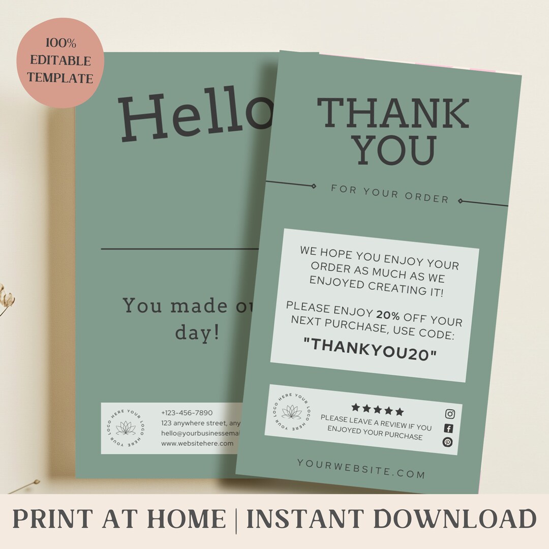 Thank You for Purchasing Card Bakery Thank You Insert Card Thank You ...