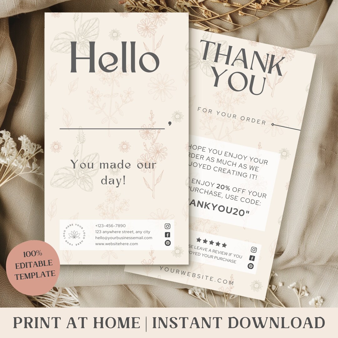 Thank You for Your Order Card Template Small Business Thank You Card ...