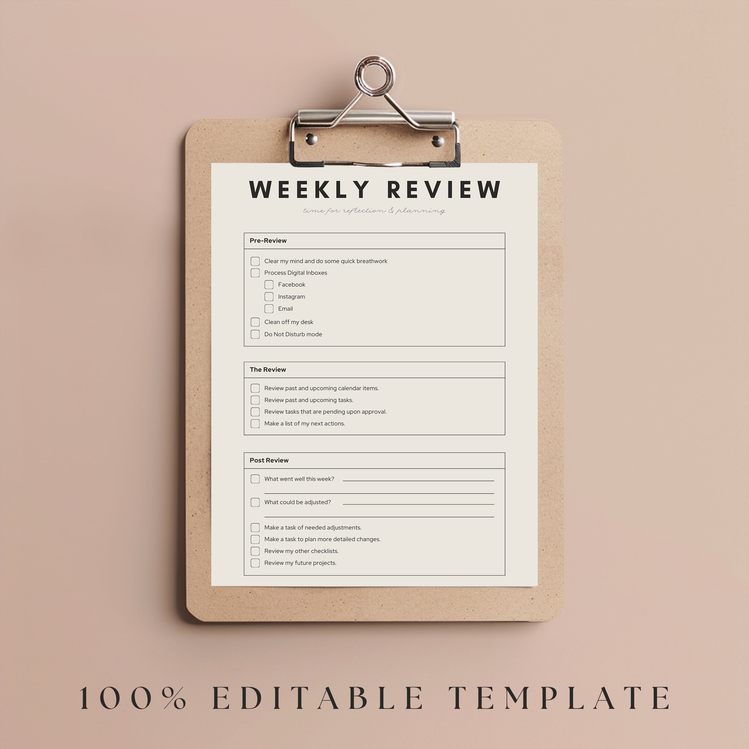 Editable Weekly Review Checklist for Business Productivity and ...