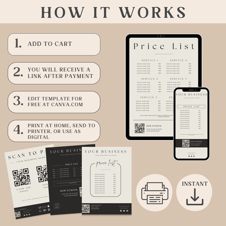 Scan to Pay Sign Template for Digital Download Price List Signage for Hairstylist Payment QR ...