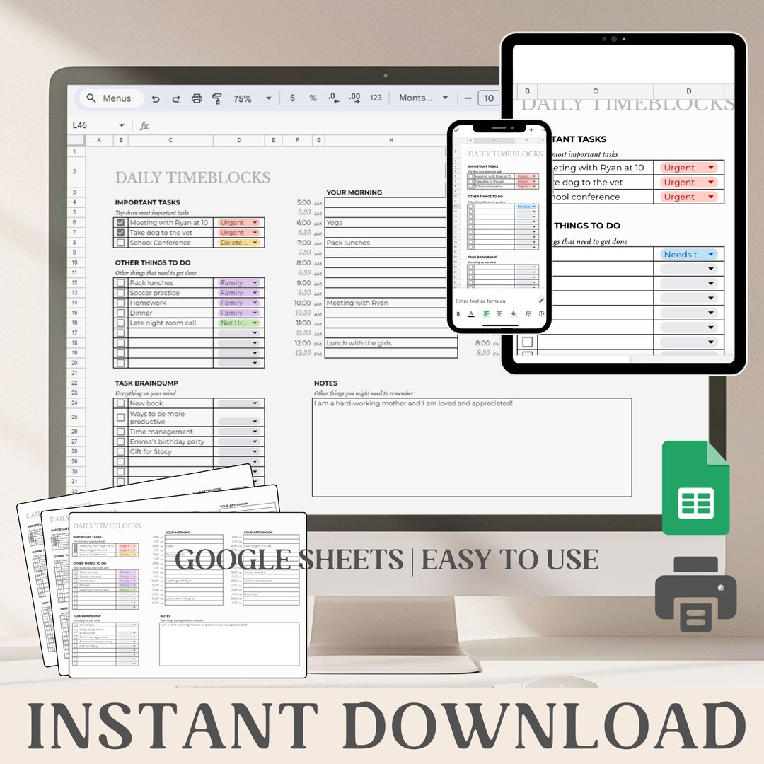 Daily Time Blocking Google Sheet Template Small Business Time ...