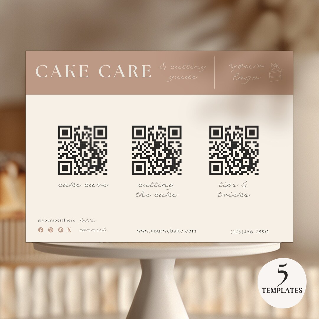 Cake Care Card Template: Modern Bakery Instructions With QR Code (canva ...