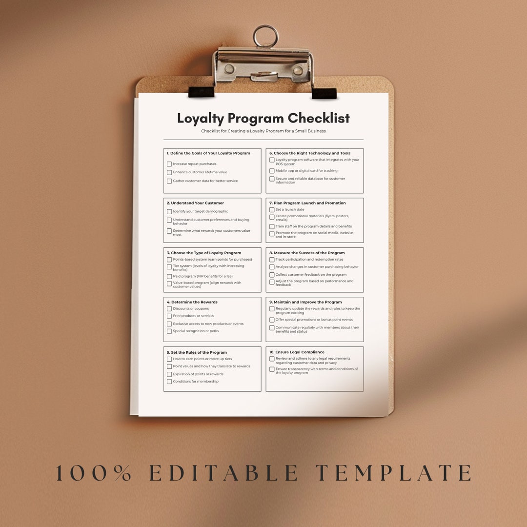 Printable Loyalty Program Checklist for Small Business, Editable Task Tracker Template for ...