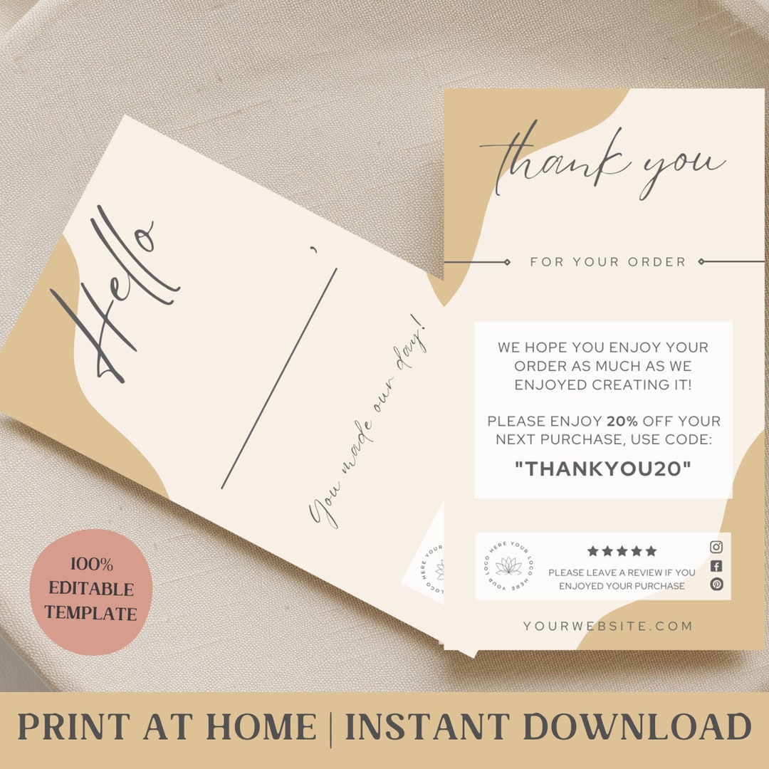 Printable Thank You for Your Purchase Card for Small Business Solution ...