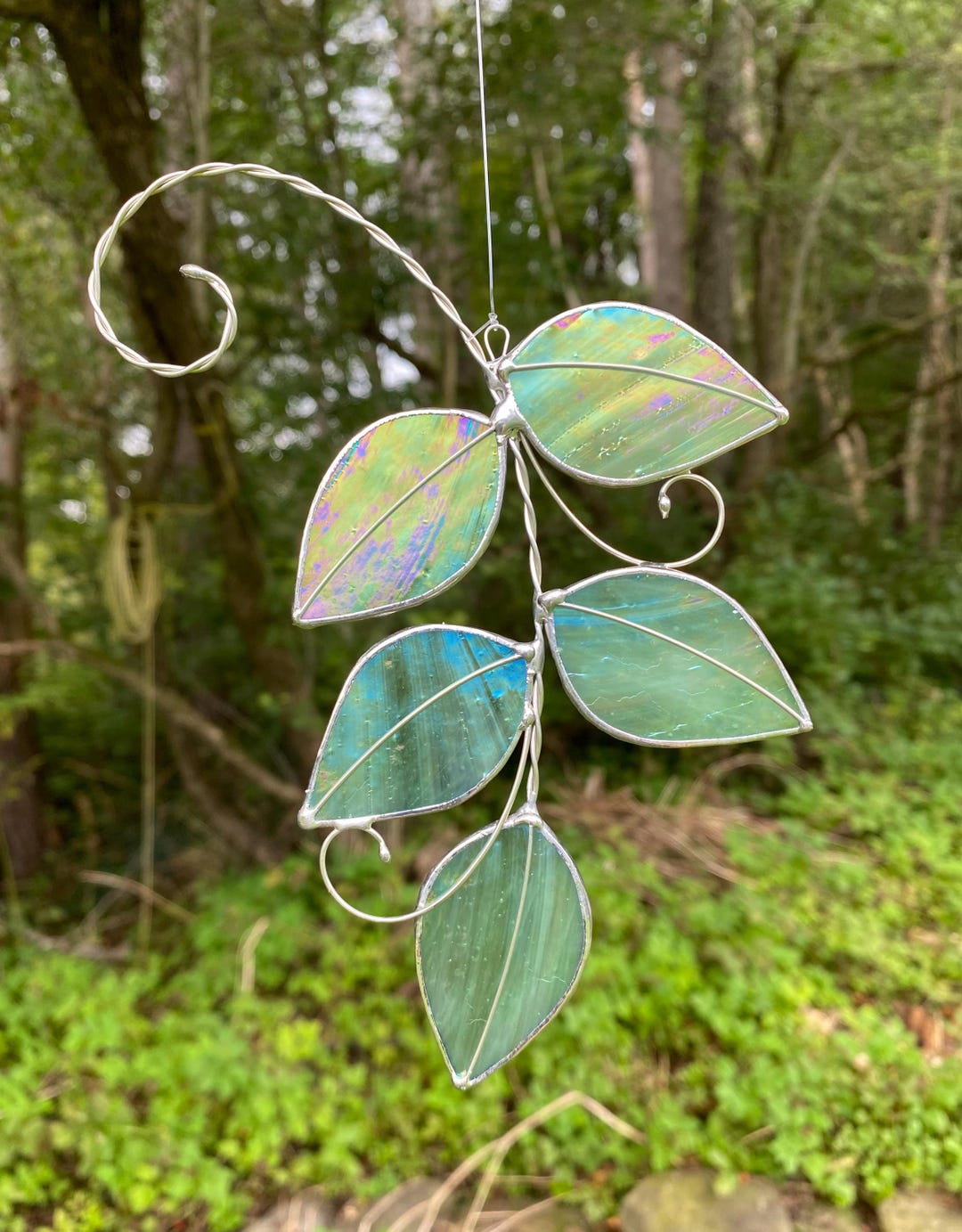 Stained Glass Spring Green Leaves Sun Catcher - Etsy