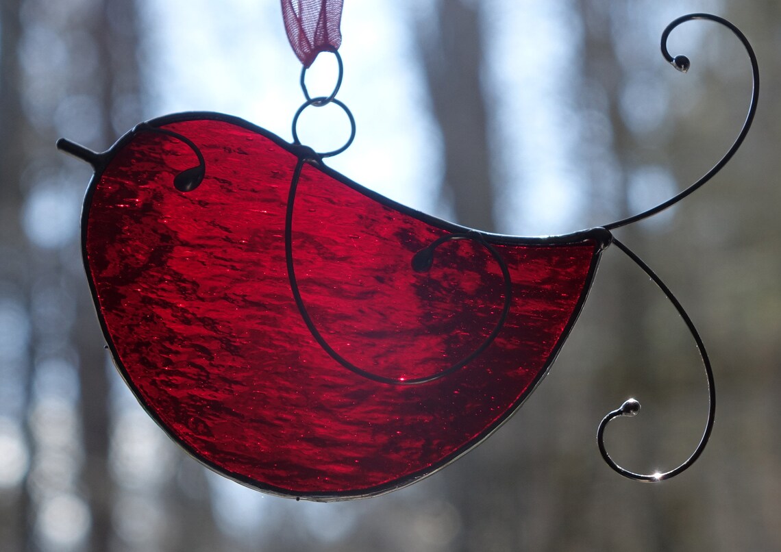 Stained Glass Little Red Bird Suncatcher - Etsy