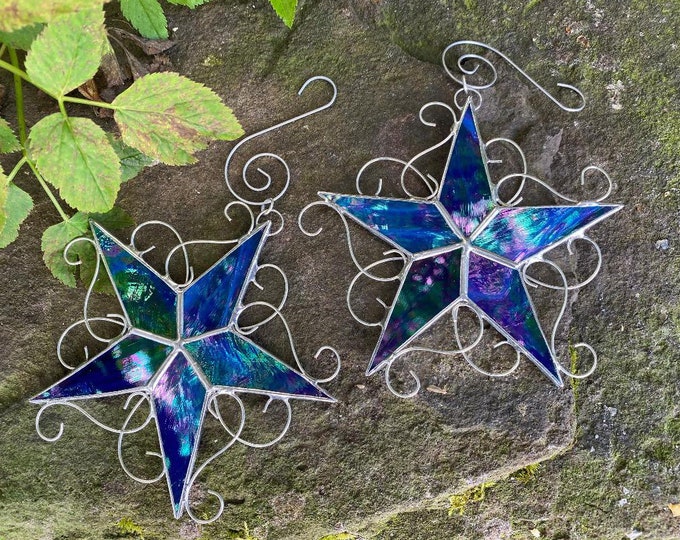Set of 2 Stained Glass Cobalt Blue Wish Upon A Star Stars - Etsy
