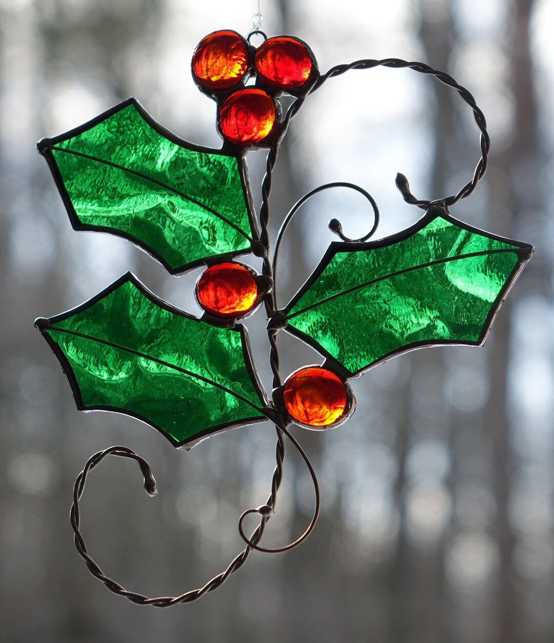 Stained Glass Holly Berry Sprig Sun Catcher - Etsy
