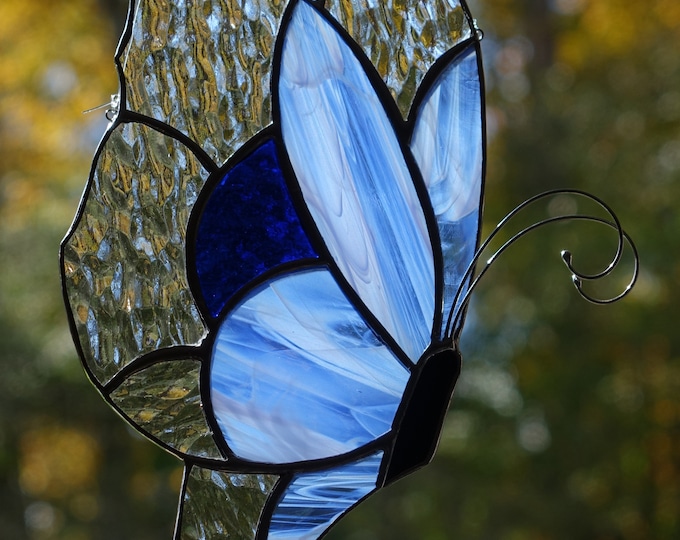 Stained Glass Blue Butterfly Sun Catcher - Etsy