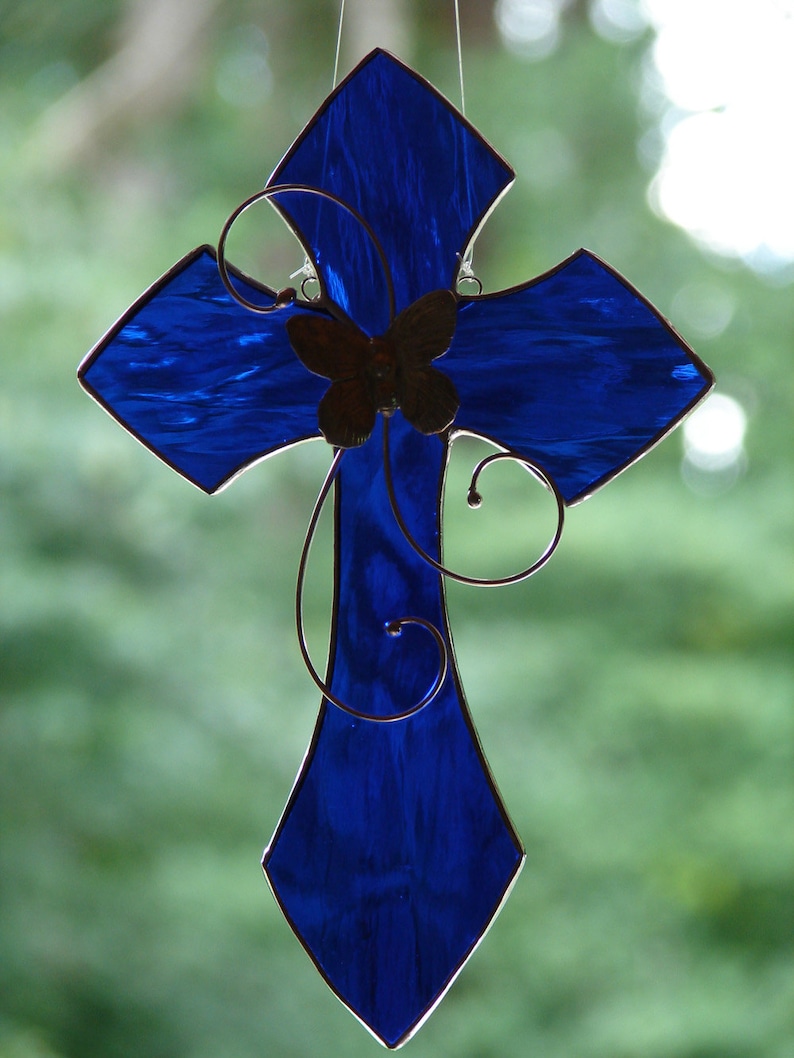 Stained Glass Cobalt Blue Cross Sun Catcher - Etsy