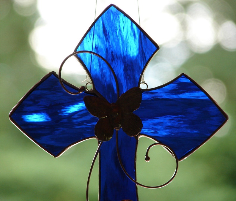 Stained Glass Cobalt Blue Cross Sun Catcher - Etsy