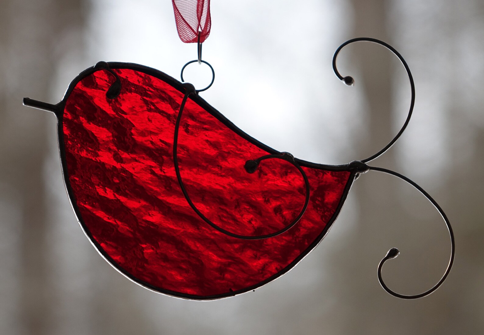 Stained Glass Little Red Bird Suncatcher - Etsy