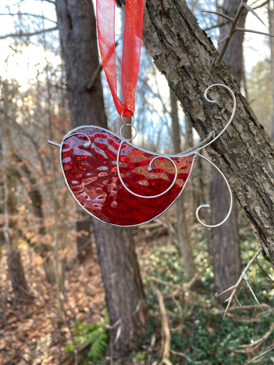Stained Glass Little Red Bird Suncatcher - Etsy