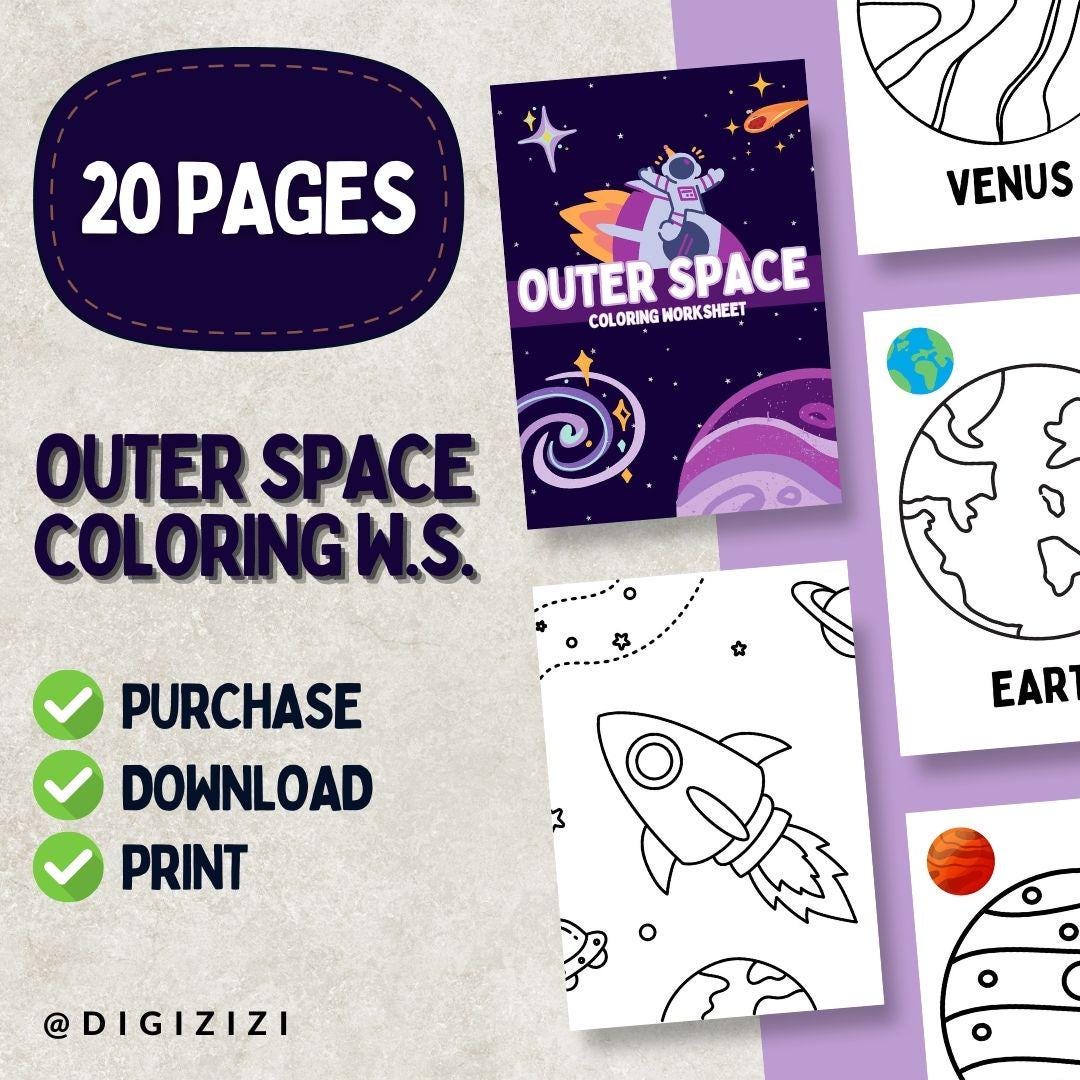 Outer Space Coloring Worksheet, Printable, Digital, Downloadable - Etsy