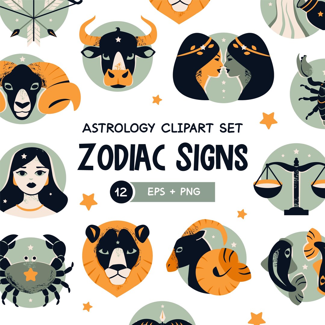 Zodiac Clipart Set – Astrology Signs, Horoscope Symbols, Mystical ...