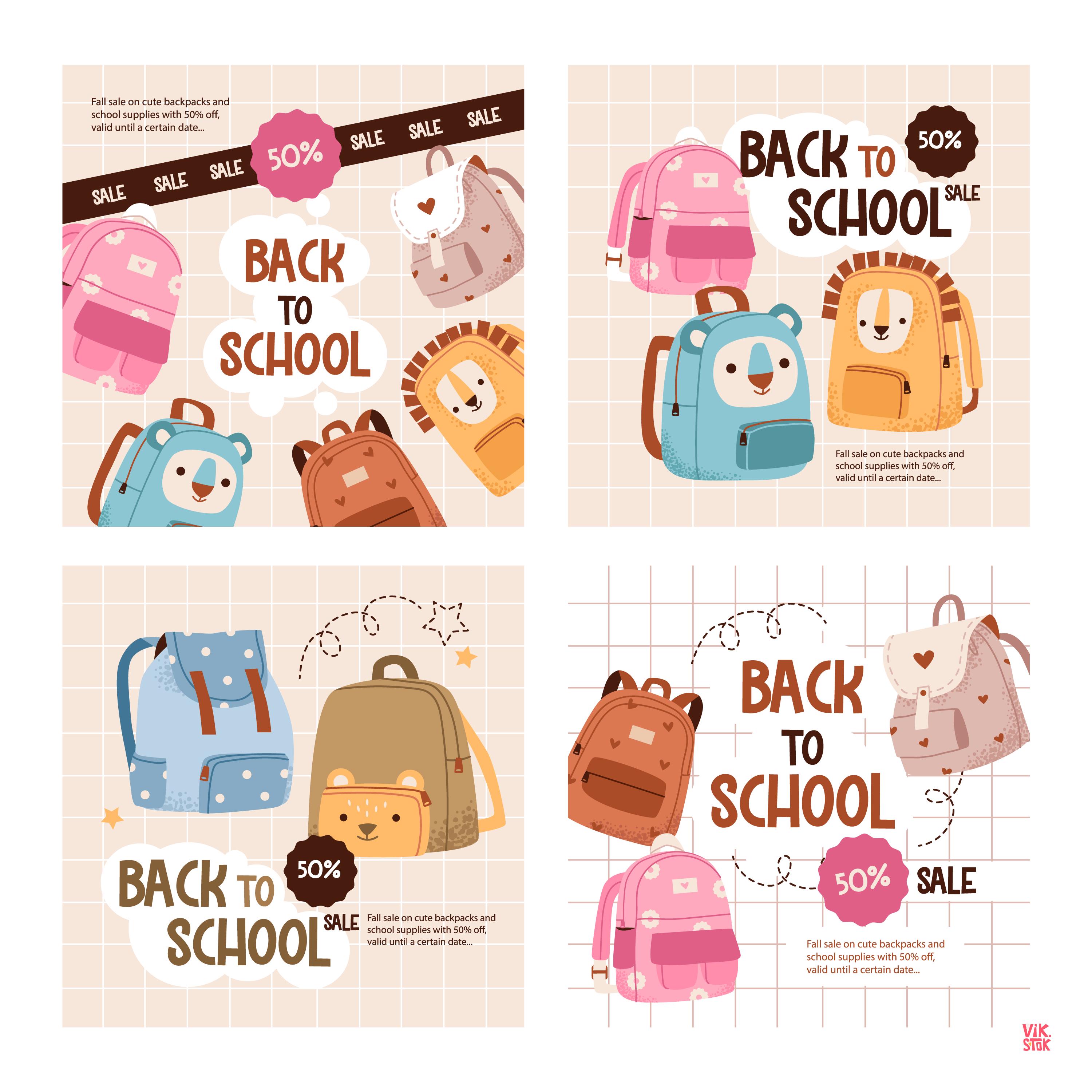 Back to School Clipart Bundle: Backpack Illustrations, Banners, Pattern ...