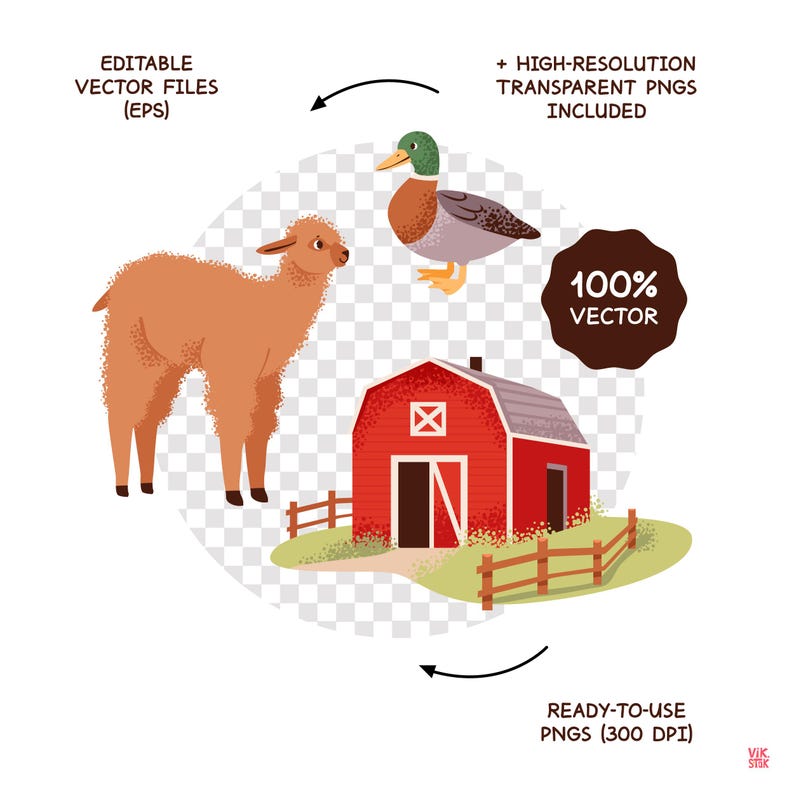 Farm Animals Clipart Set, Barnyard Illustration (PNG, EPS) - Etsy