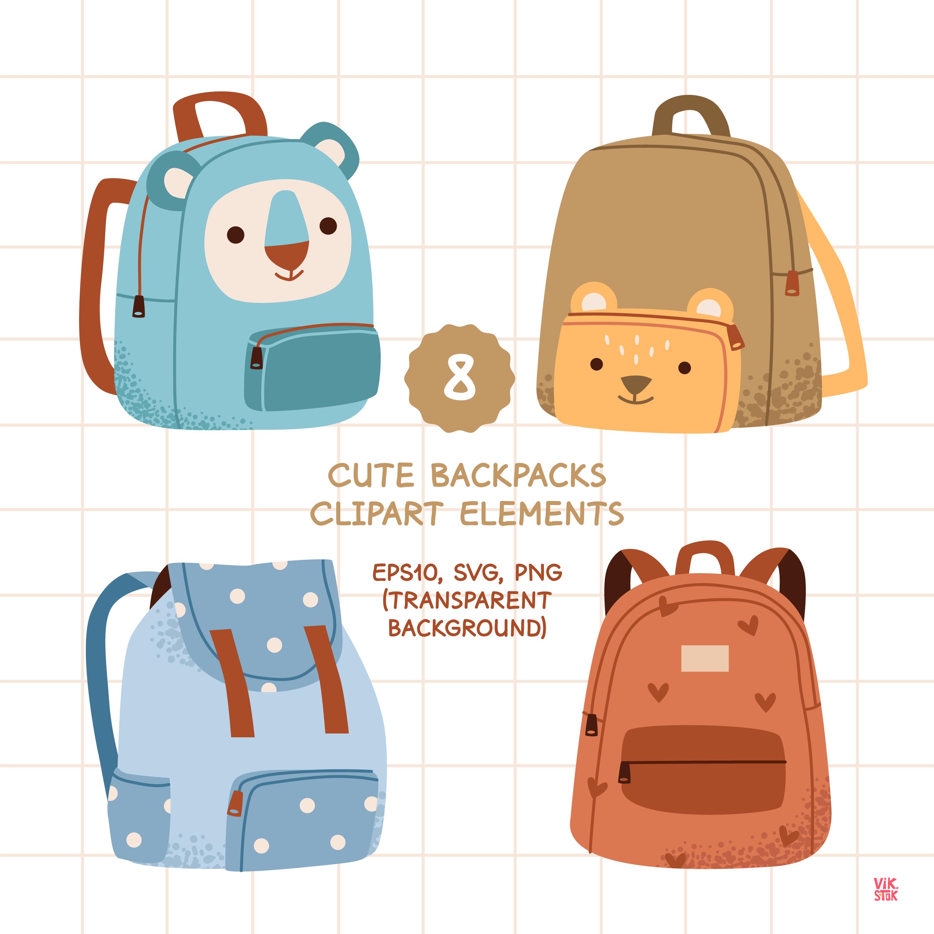 Back to School Clipart Bundle: Backpack Illustrations, Banners, Pattern ...