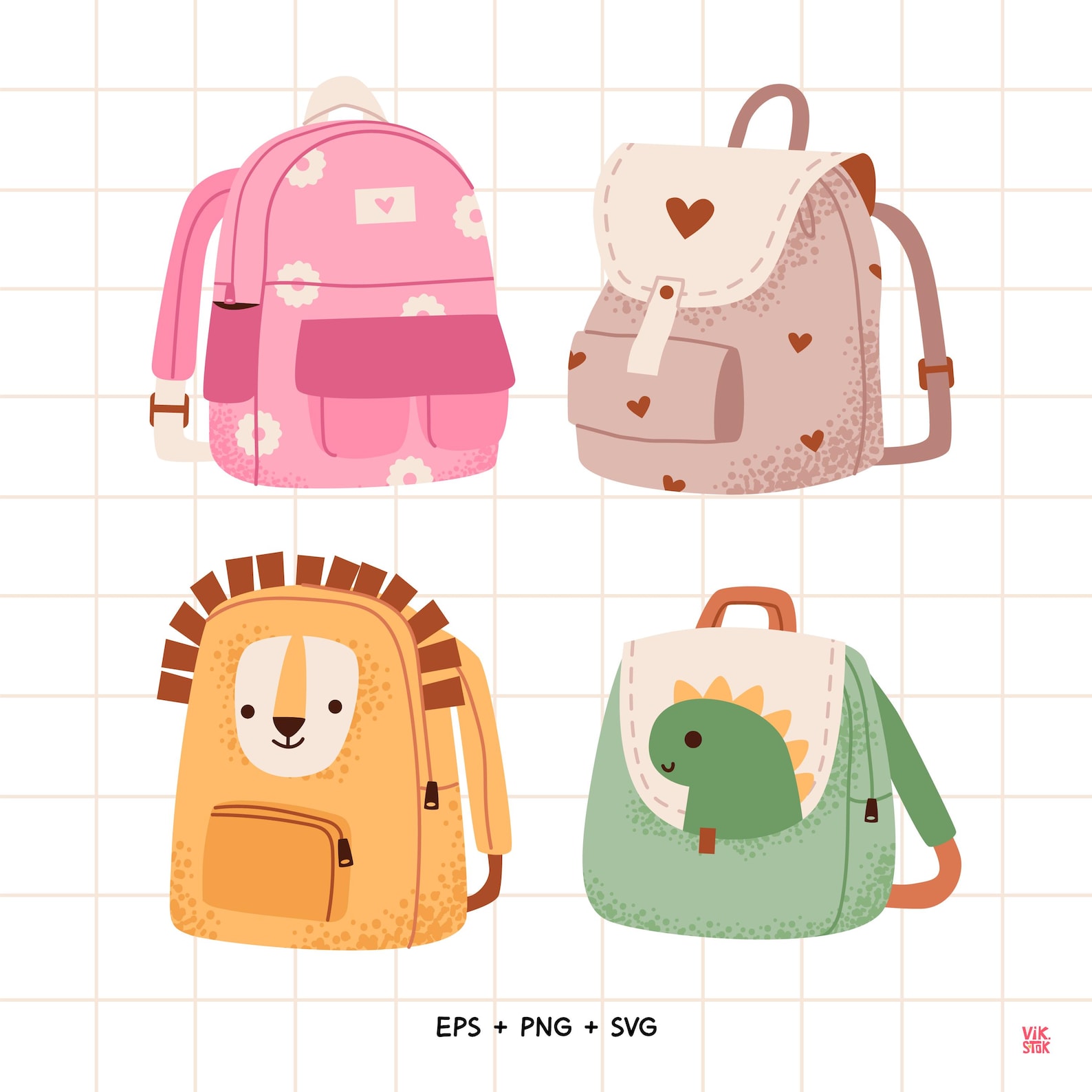 Back to School Clipart Bundle: Backpack Illustrations, Banners, Pattern ...