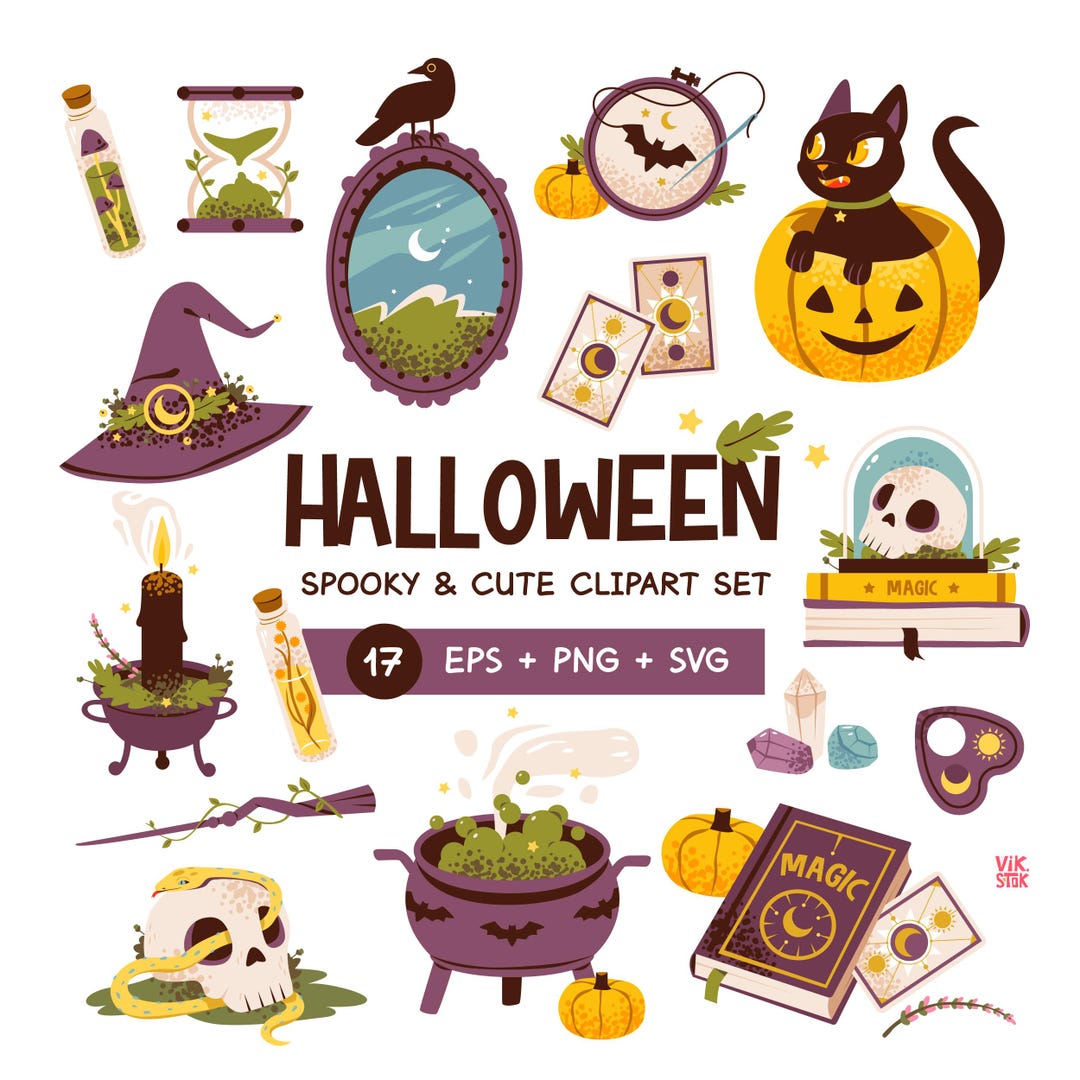 Halloween Vector Clipart Set – Spooky Kids Illustrations (PNG, SVG, EPS ...