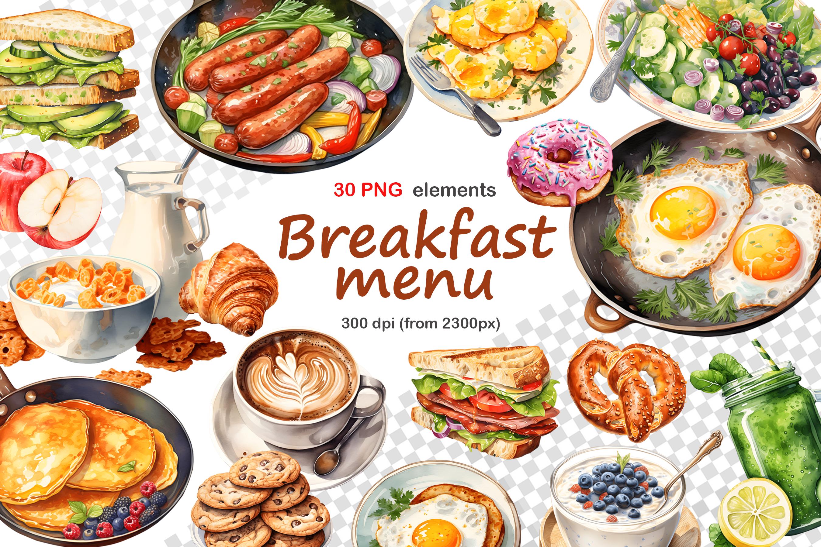 30 Watercolor Breakfast Clipart | Food PNG Illustrations, Brunch Clip ...