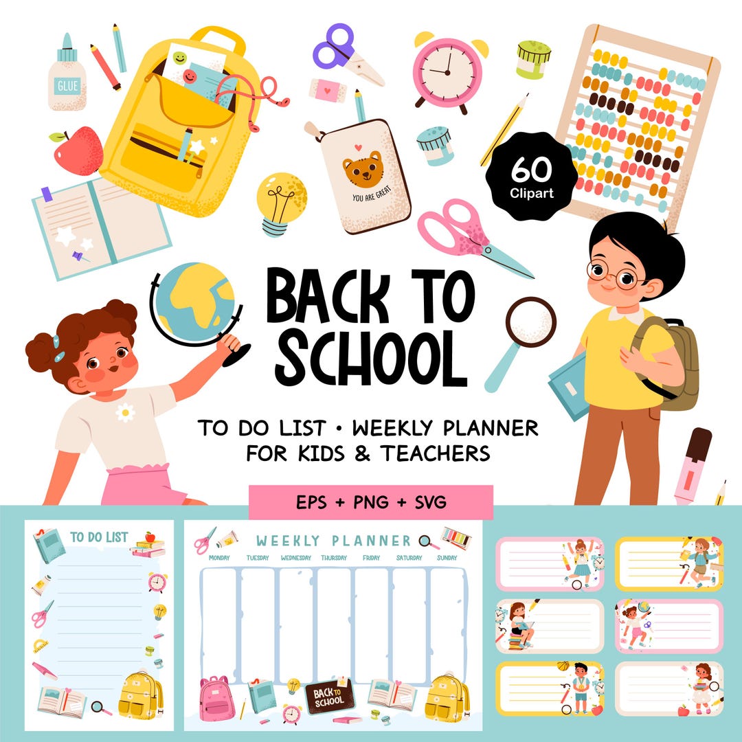 Back to School Clipart & Planner Kit: Teacher Resources (digital ...