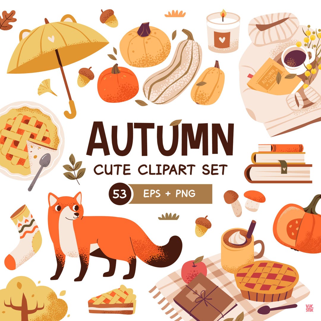 Autumn Clipart Set: Cozy Fall Illustrations, Pumpkin, Fox, Harvest (PNG ...