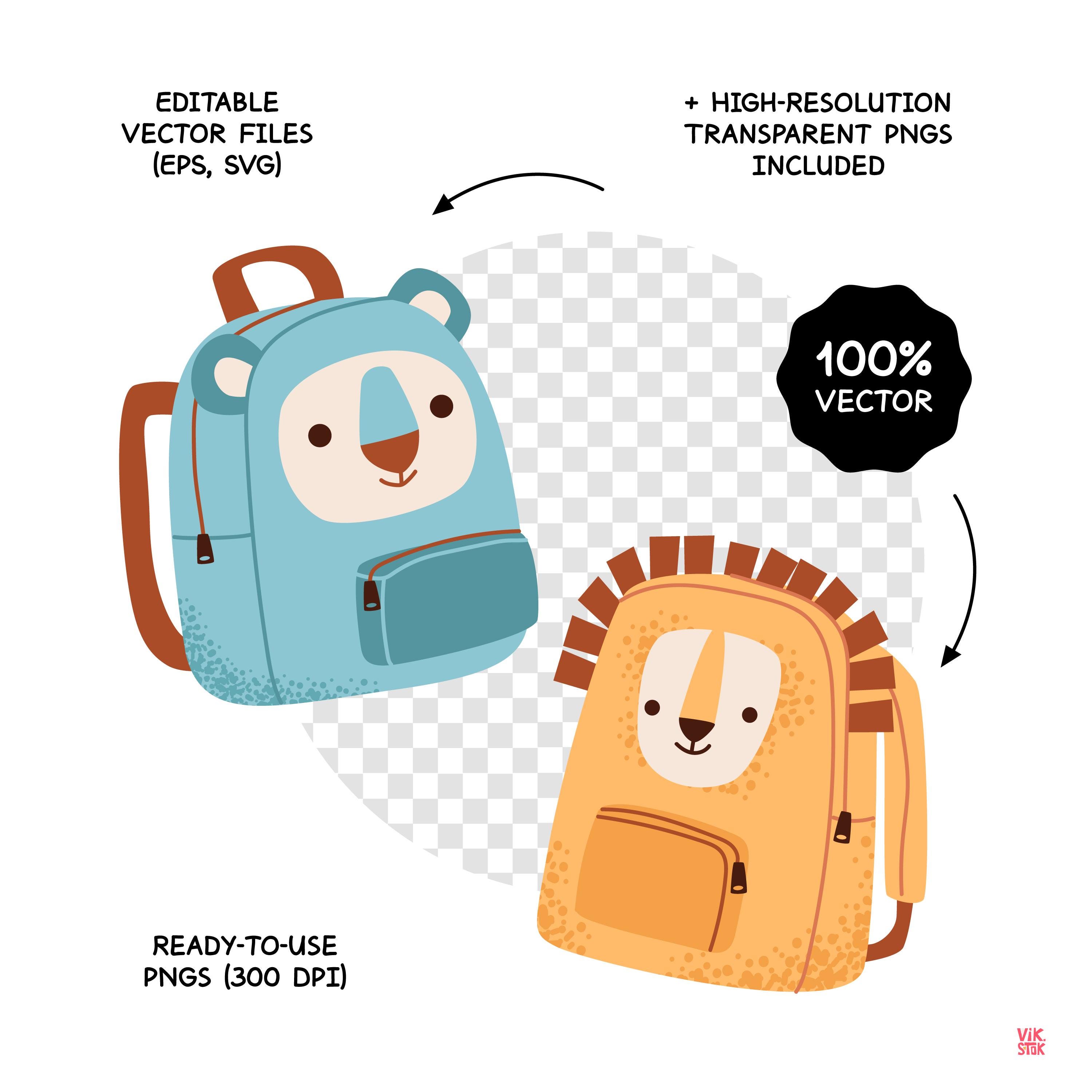 Back to School Clipart Bundle: Backpack Illustrations, Banners, Pattern ...