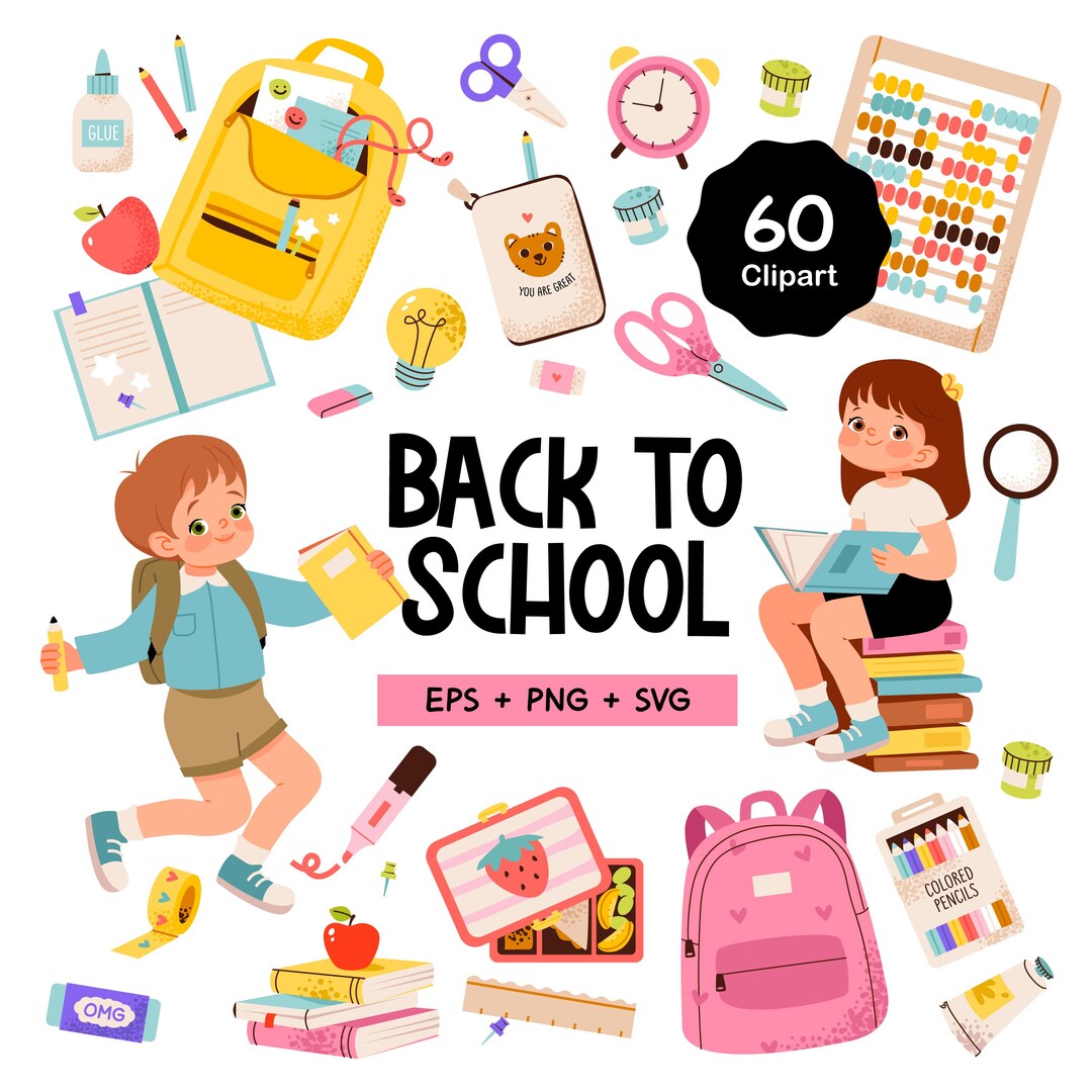 Back to School Clipart Set: 60 Hand-drawn Vector Elements (EPS, PNG ...